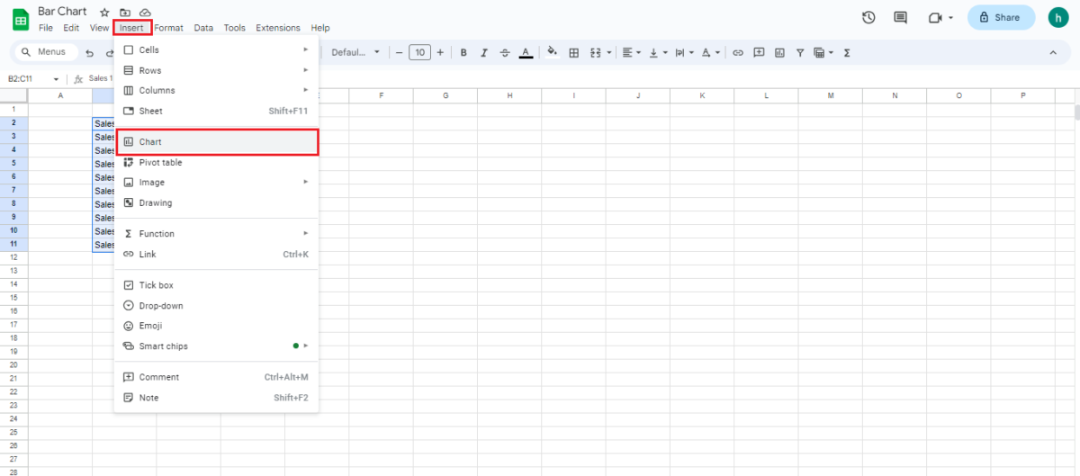 How to Create a Bar Graph in Google Sheets