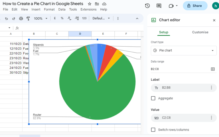 How to Create a Pie Chart in Google Sheets